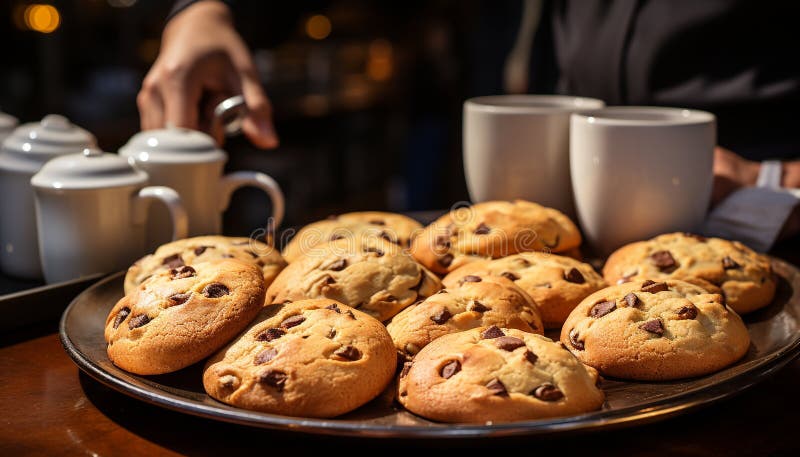 A Homemade Chocolate Chip Cookie on a Table, Ready To Eat Generated by ...