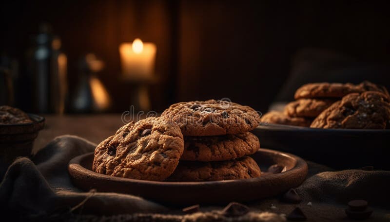 Homemade Chocolate Chip Cookies, a Gourmet Indulgence on Rustic Table ...