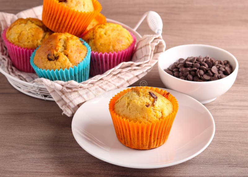 Homemade Chocolate Chip Muffins Stock Photo - Image of brunch, chips ...