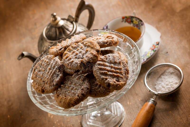 Homemade Chocolate Cookies with Tea Stock Photo - Image of sugar ...