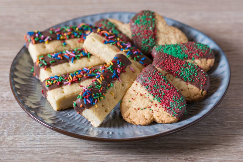 Chocolate Dipped Biscuits and Shortbread on a Plate Stock Image - Image ...