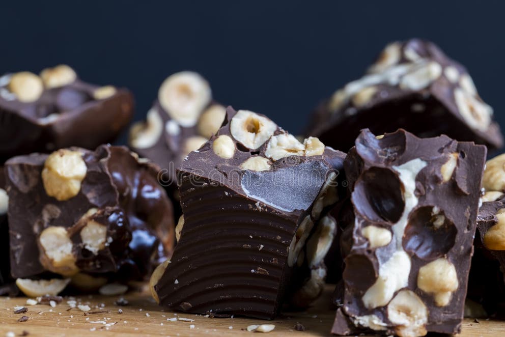 Homemade Chocolate with Lots of Hazelnuts Stock Image - Image of ...
