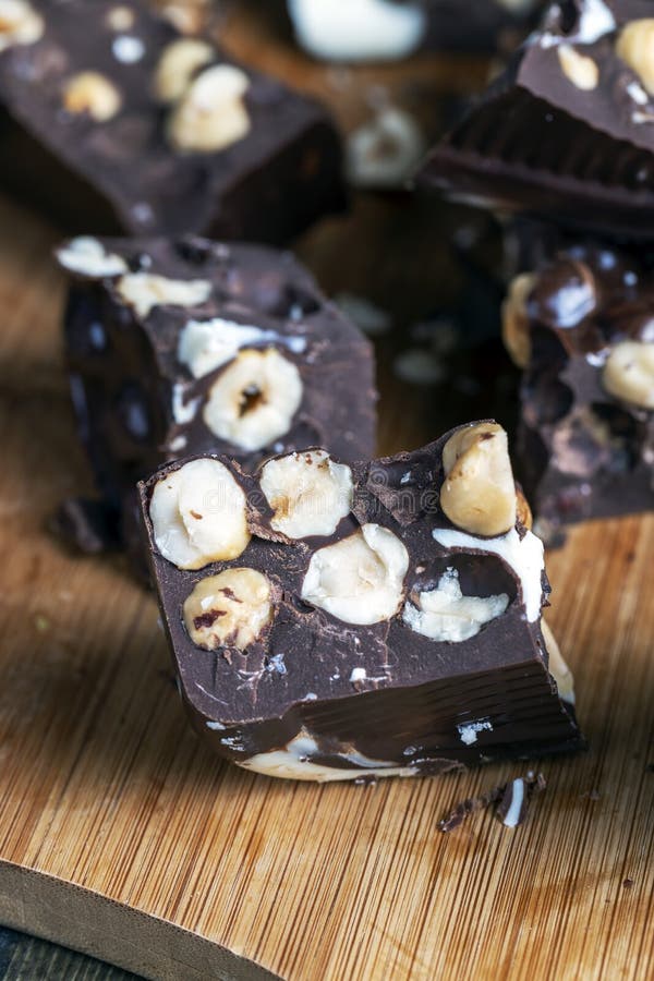 Homemade Chocolate with Lots of Hazelnuts Stock Image - Image of ...