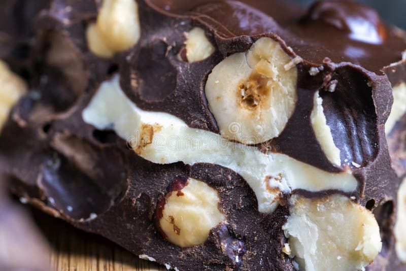 Homemade Chocolate with Lots of Hazelnuts Stock Image - Image of ...