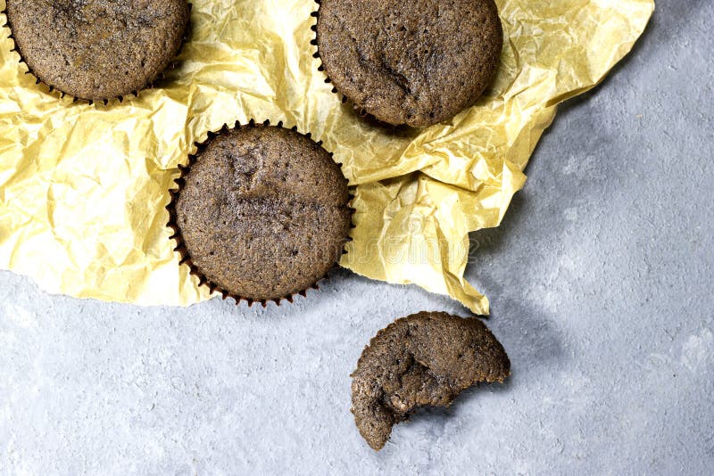 Homemade Chocolate Muffin on Crash Paper Stock Photo - Image of chip ...