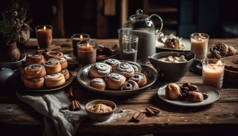 Homemade Chocolate Muffins on Rustic Wooden Table Generated by AI Stock ...