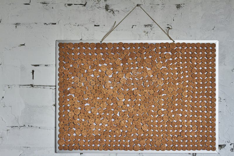 Homemade Chopped Wine Cork Note Board on Brick Wall, Selective Focus ...