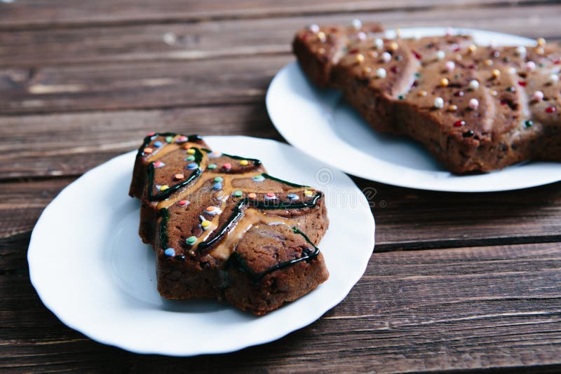 Homemade Christmas Cake in the Shape of a Christmas Tree on a Wooden ...