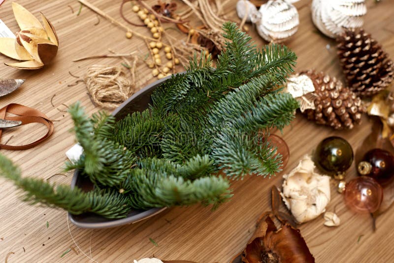 Homemade Christmas Tools and Decorations on Table Stock Photo - Image ...