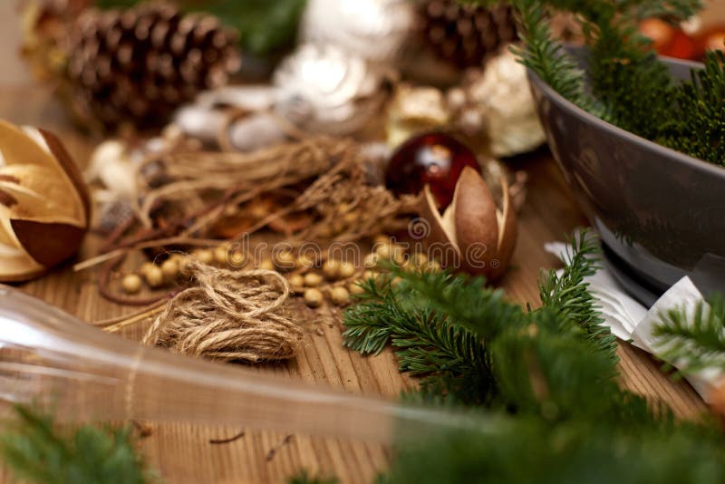 Homemade Christmas Tools and Decorations on Table Stock Photo - Image ...