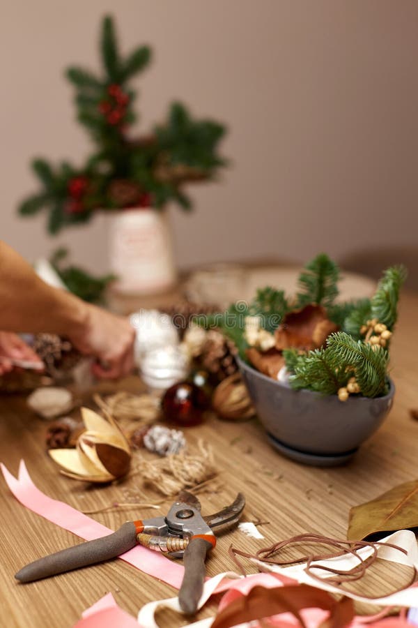 Homemade Christmas Tools and Decorations on Table Stock Photo - Image ...