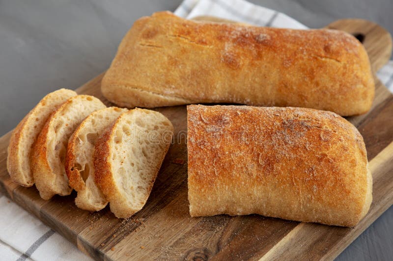 Homemade Ciabatta Bread on a Wooden Board, Side View Stock Image ...