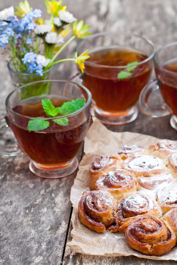 Cups of tea and buns stock image. Image of berry, homemade - 32881595