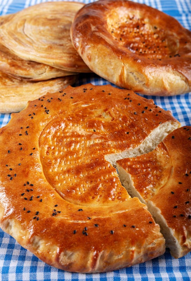 Homemade Circle Bread and Turkish Flaky Pastry Katmer Stock Photo ...