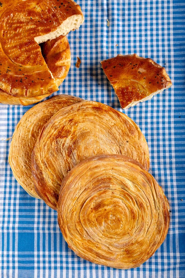 Homemade Circle Bread and Turkish Flaky Pastry Katmer Stock Image ...