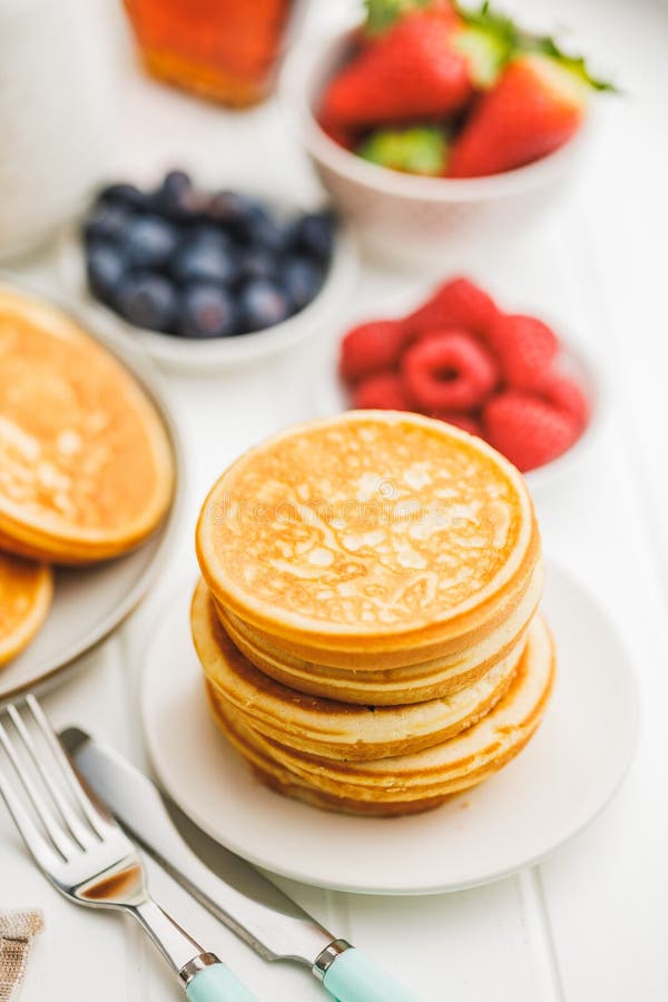 Homemade Classic American Pancakes on Plate Stock Photo - Image of ...