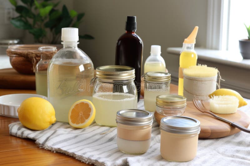 Homemade Cleaning Product Demonstration, with Supplies and Tools on the ...