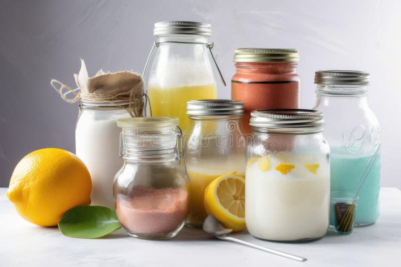 Homemade Cleaning Product Mix, with Different Ingredients in Separate ...