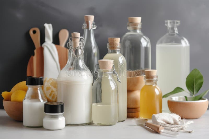 Homemade Cleaning Products in Various Bottles and Containers Stock ...