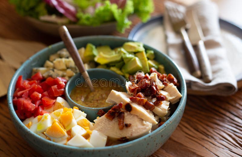 Homemade Cobb Salad on a Rustic Wood Surface Stock Photo - Image of ...