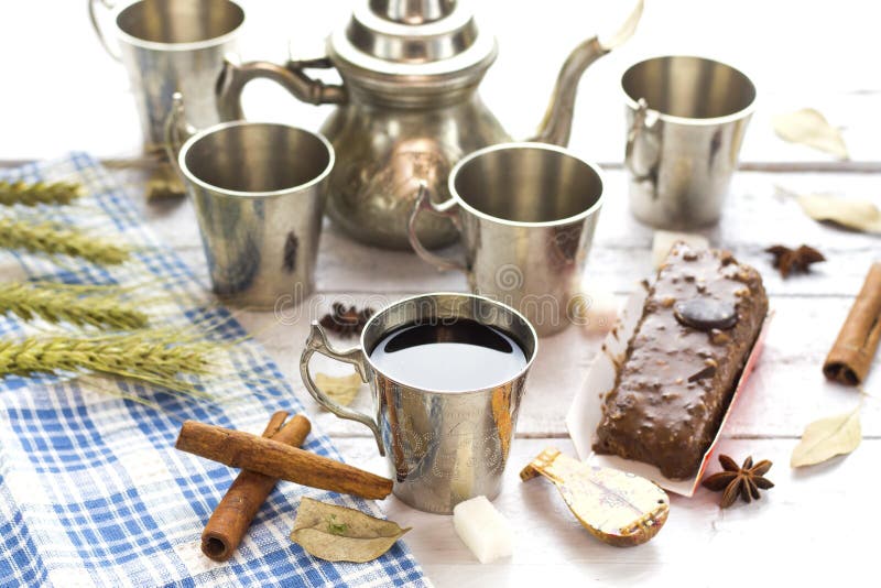 Homemade Coffee,tea Arabic with Chocolate Cake Stock Photo - Image of ...