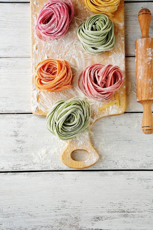 Homemade Color Pasta on Board Stock Image - Image of cutting, rustic ...