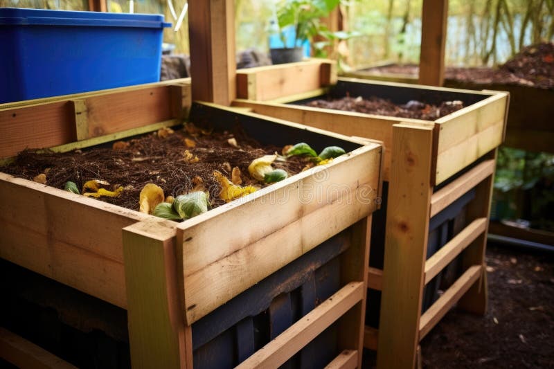 Homemade Compost Bins Filled with Organic Waste Stock Image - Image of ...