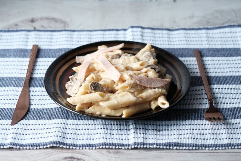Homemade Cooked Pasta in a Plate on Table . Stock Photo - Image of ...