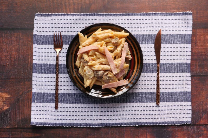 Homemade Cooked Pasta in a Plate on Table . Stock Photo - Image of ...