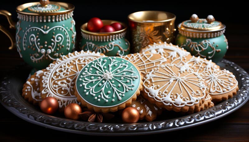 Homemade Cookie on Ornate Wood Plate, Rustic Decoration Generated by AI ...