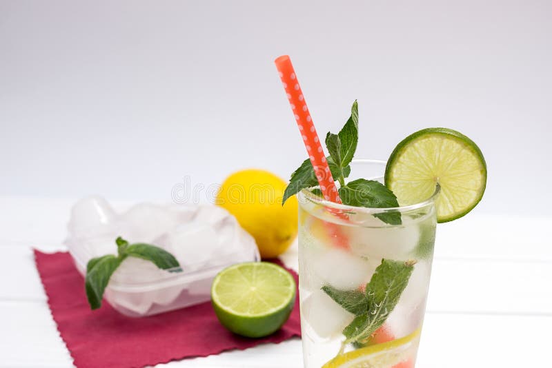 Homemade Cool Lemonade on White Wood Stock Image - Image of lemon ...