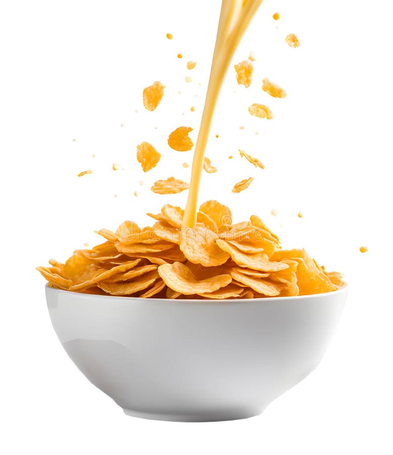 Homemade Corn Flakes with Milk Splash in White Bowl Stock Illustration ...