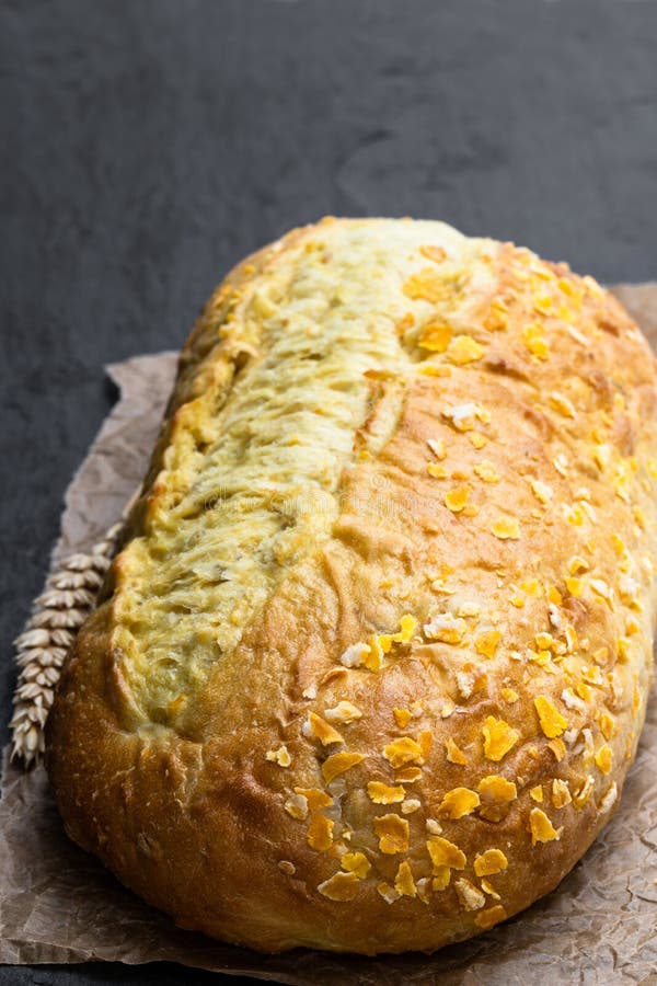 Homemade Corn Loaf on Black Stone Background Stock Image - Image of ...