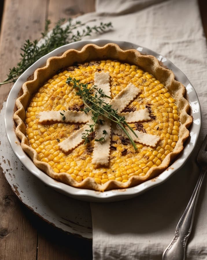 Homemade Corn Pie with Golden Crust and Rustic Decorations Stock Image ...