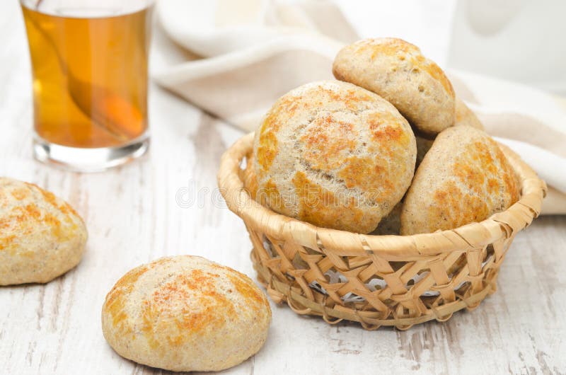 Homemade Cottage Cheese Bread Rolls in a Basket Stock Photo - Image of ...