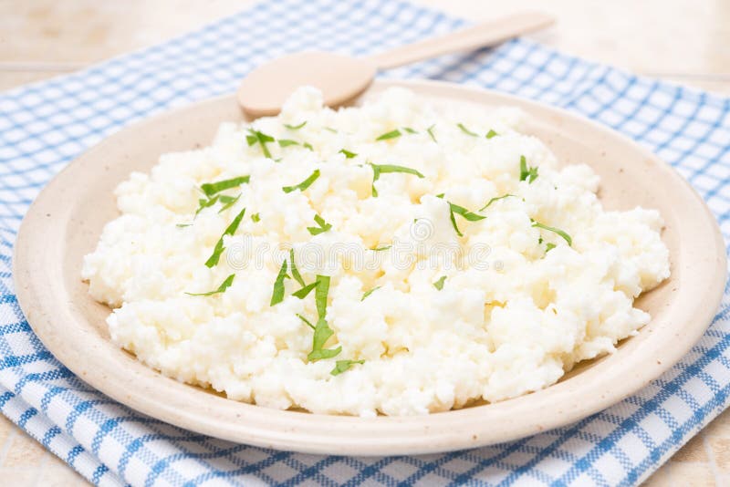 Homemade Cottage Cheese with Herbs Stock Image - Image of product ...