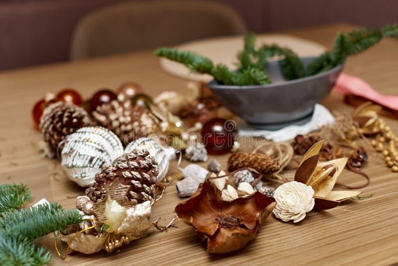 Homemade Christmas Tools and Decorations on Table Stock Image - Image ...