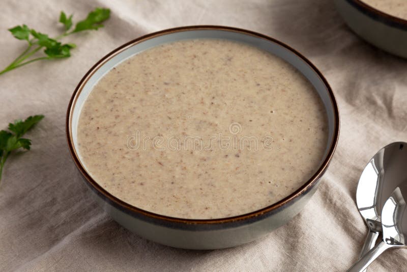 Homemade Cream of Mushroom Soup in a Bowl, Side View Stock Image ...