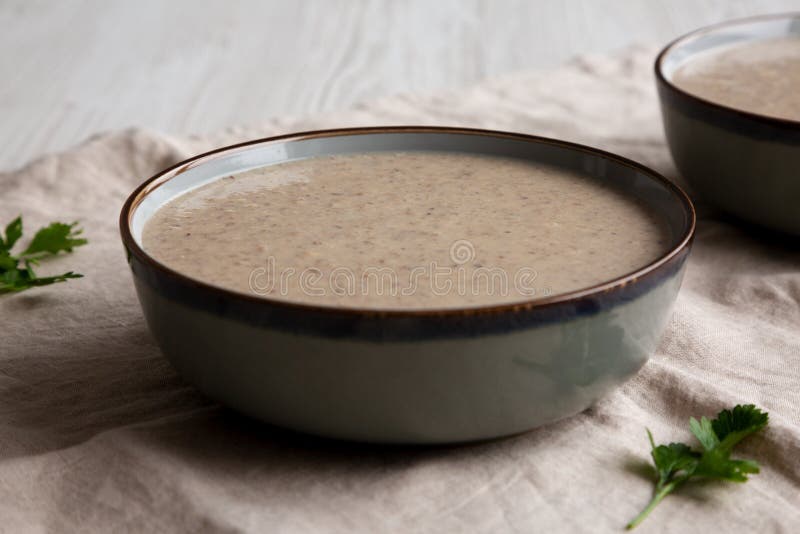 Homemade Cream of Mushroom Soup in a Bowl, Side View Stock Image ...