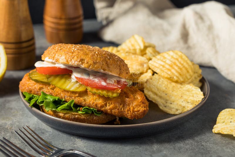 Homemade Crispy Fried Fish Fillet Sandwich Stock Photo - Image of fast ...