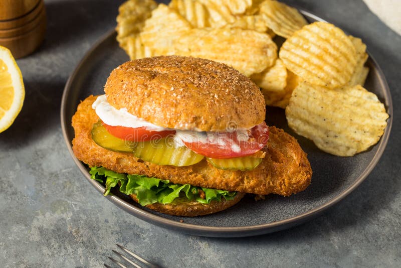 Homemade Crispy Fried Fish Fillet Sandwich Stock Image - Image of fast ...
