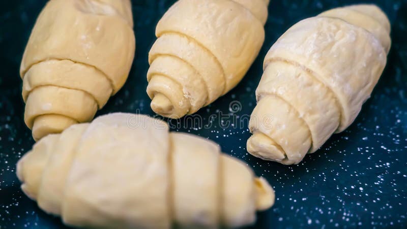 Homemade Croissants Baking Process Stock Photo - Image of meat, oven ...