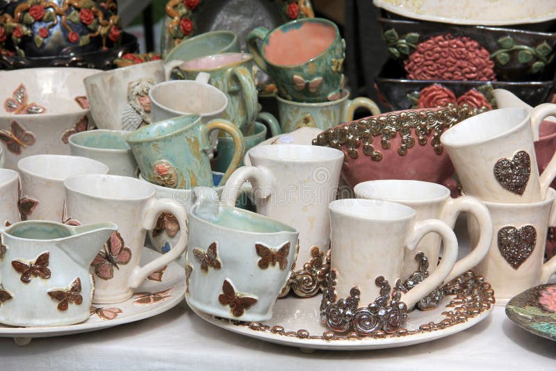 Homemade cups three stock image. Image of handle, ceramic - 153901575