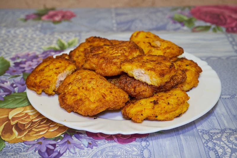 Homemade Cutlets,chicken Cutlets on a Plate on the Table Stock Photo ...