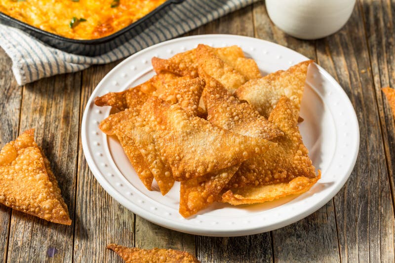 Homemade Deep Fried Chinese Wonton Chips Stock Image - Image of snack ...