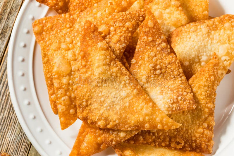 Homemade Deep Fried Chinese Wonton Chips Stock Image - Image of ...