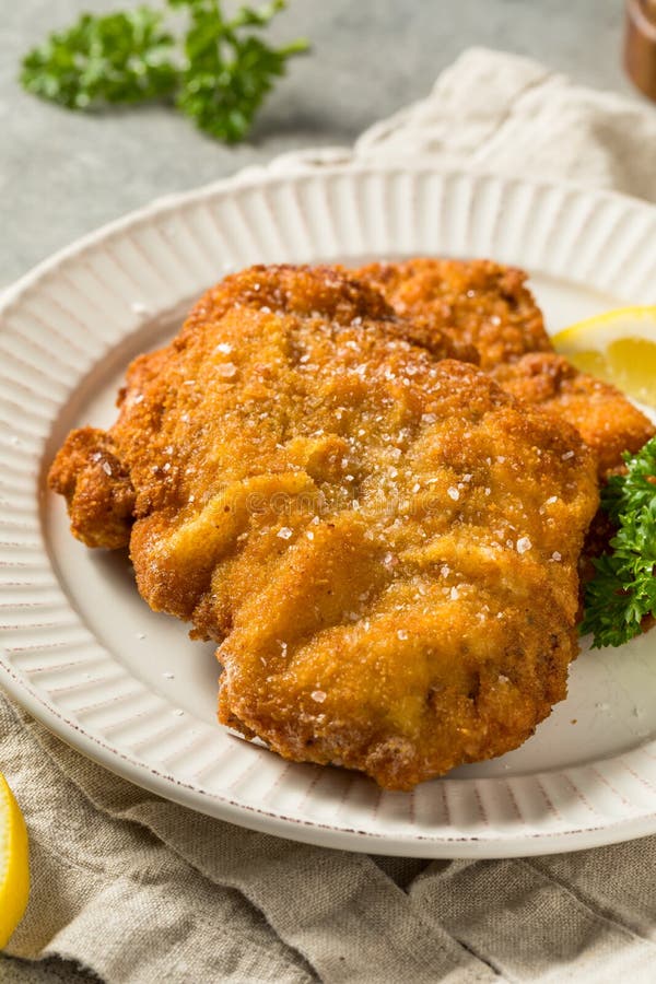 Homemade Deep Fried German Pork Schnitzel Stock Image - Image of wiener ...