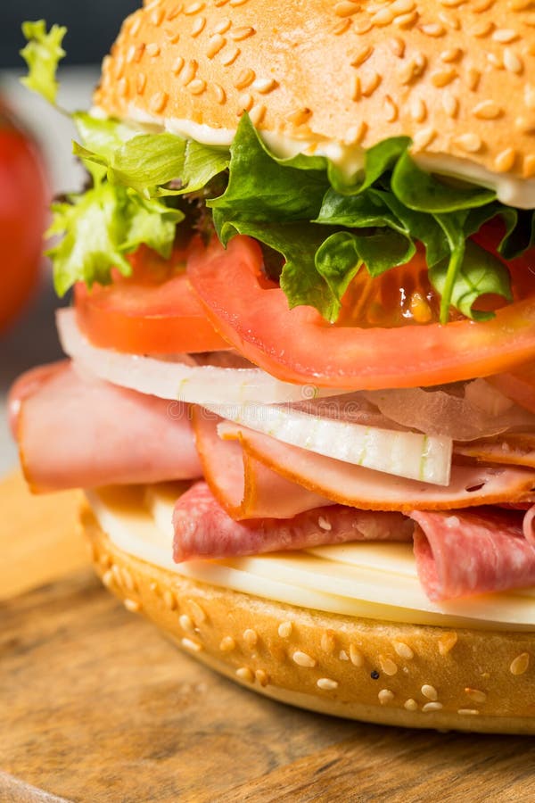 Homemade Deli Ham Sandwich on a Bun Stock Image - Image of gourmet ...