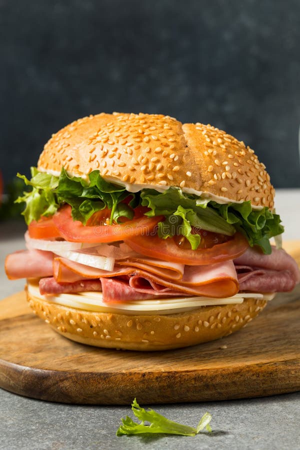 Homemade Deli Ham Sandwich on a Bun Stock Photo - Image of dinner ...