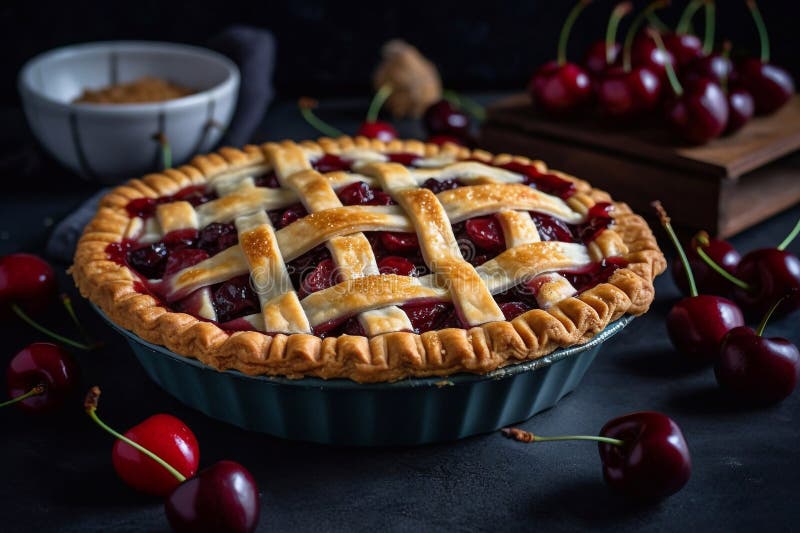 Homemade Delicious and Juicy Cherry Pie. Generative AI Stock Photo ...